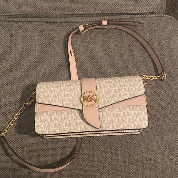 Michael Kors | Bags | Michael Kors Pink And Gold Crossbody Bag | Poshmark